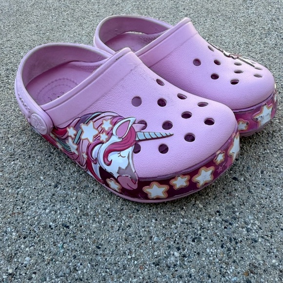 CROCS | Shoes | Crocs Pink Unicorn Clogs C7 Preloved Summer Pool Beach ...